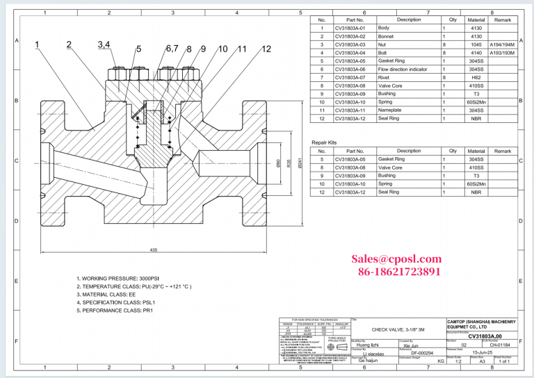 API 6A Wellhead Check Valve, Type R, 3-1/8" - CAMTOP SHANGHAI MACHINERY ...